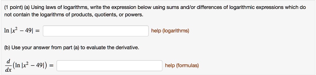 point a using laws of logarithms write the expression below using sums andor differences of ...
