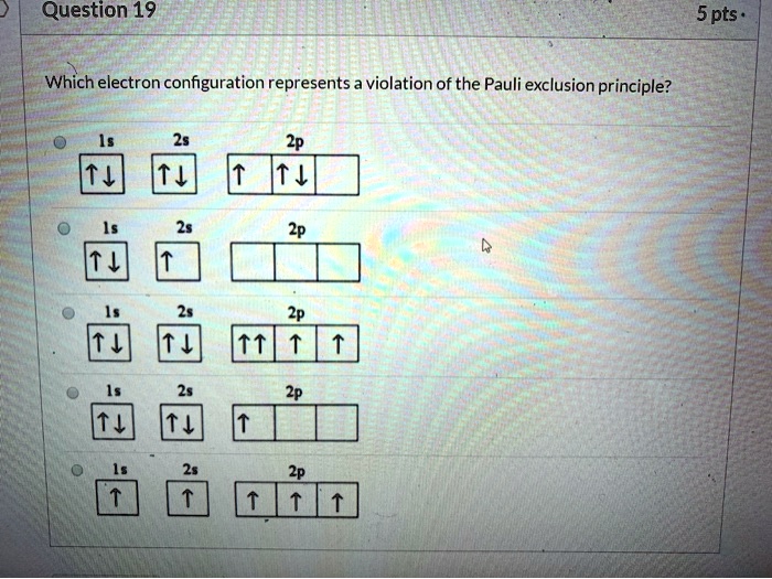 Question 19 5 pts Which electron configuration represents violation of ...