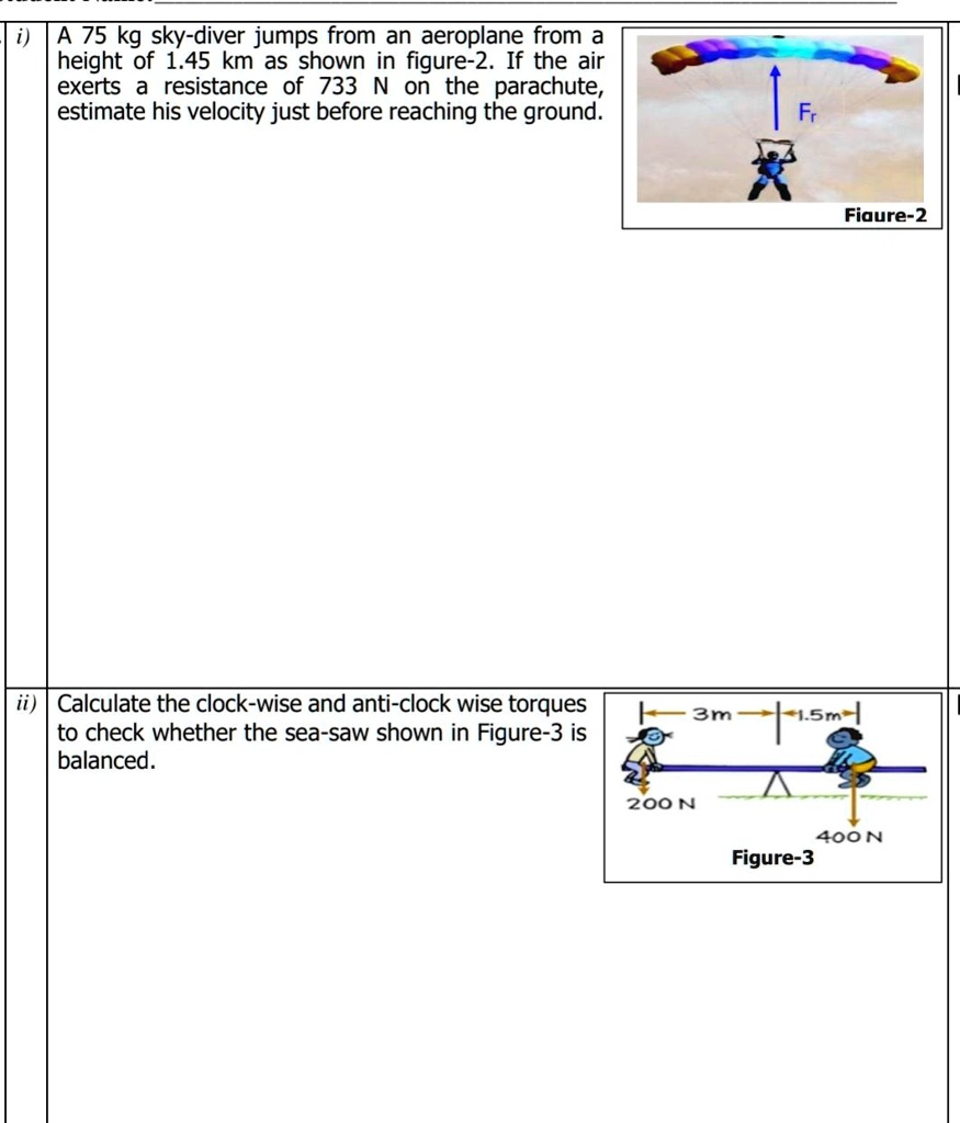 SOLVED: A 75 kg skydiver jumps from an airplane from a height of 1.45 km as shown in Figure 2 ...