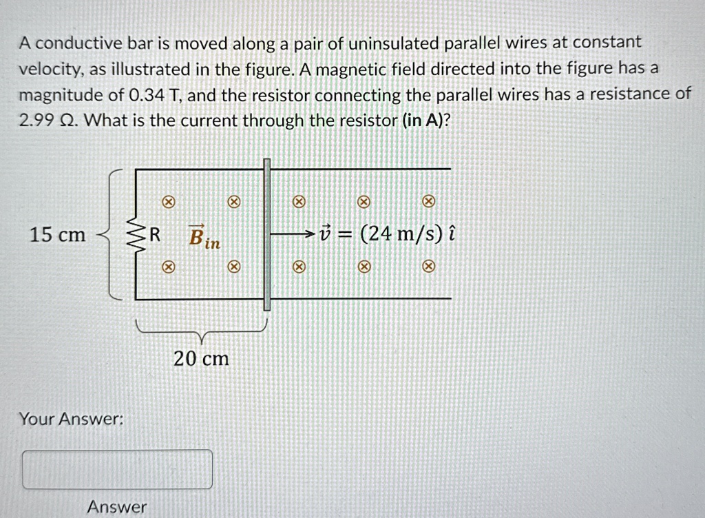 a conductive bar is moved along a pair of uninsulated parallel wires at ...