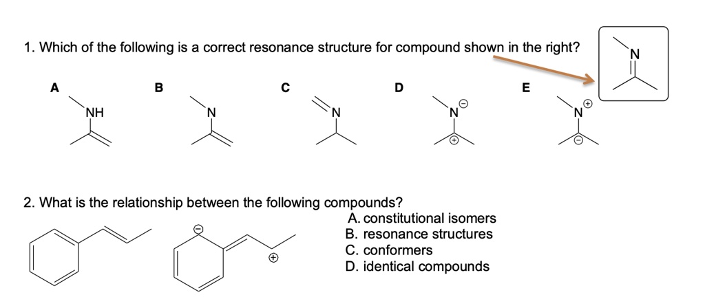 SOLVED: 1. Which of the following is a correct resonance structure for compound shown in the ...