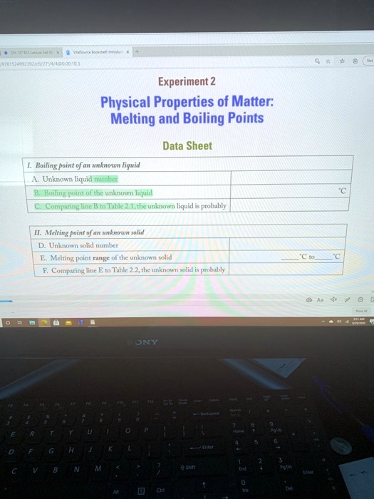 SOLVED: Experiment 2 Physical Properties of Matter: Melting and Boiling Points Data Sheet ...