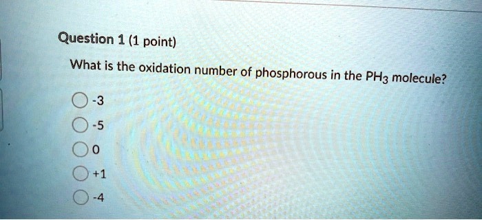 SOLVED: Question 1 (1 point) What is the oxidation number of ...
