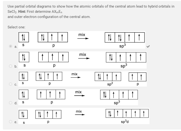 SOLVED: Use partial orbital diagrams to show how the atomic orbitals of the central atom lead to ...