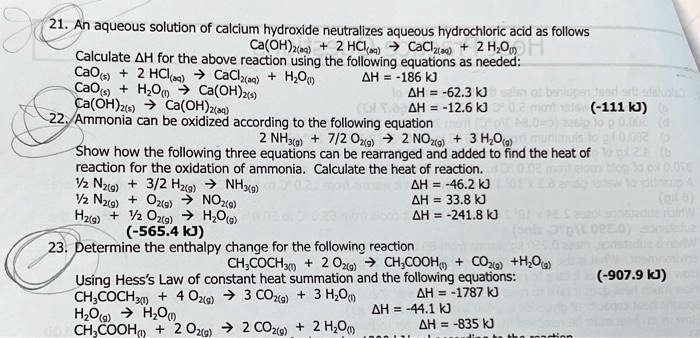 SOLVED: Texts: 21. An aqueous solution of calcium hydroxide neutralizes aqueous hydrochloric ...
