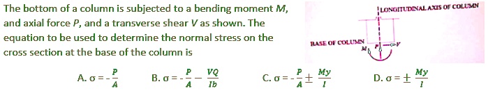 The bottom of a column is subjected to a bending moment M, and axial ...