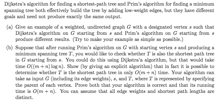 Solved Dijkstras Algorithm For Finding A Shortest Path Tree And Prims Algorithm For Finding A