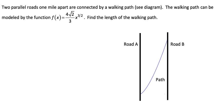 SOLVED: Two parallel roads one mile apart are connected by a walking ...