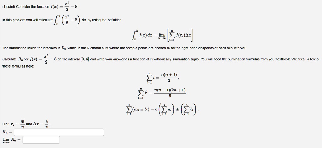 SOLVED: point) Consider the funclion f(r) 2 In Inis problem you will ...