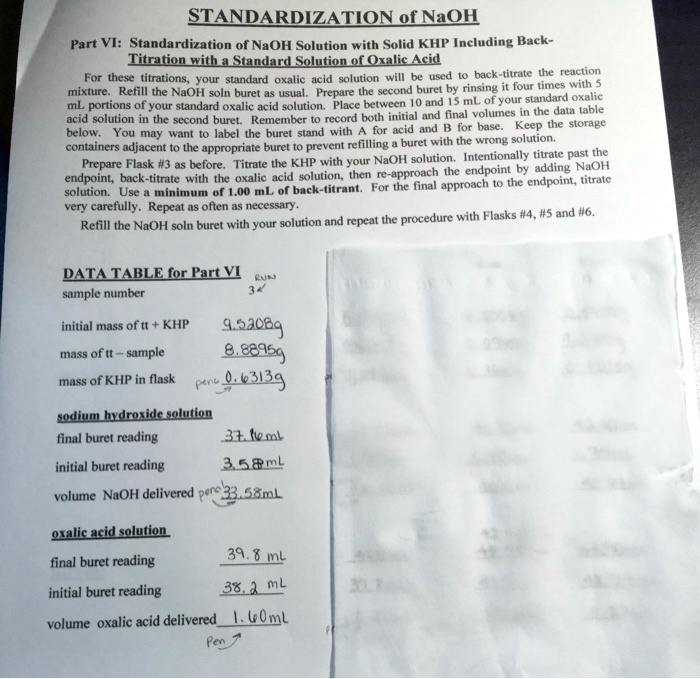 SOLVED: STANDARDIZATION ef NaQH Part VI: Standardization of NaOH Solution with Solid KHP ...