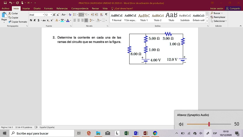 SOLVED: Determine la corriente en cada una de las ramas del circuito ... SOLVED: Determine la corriente en cada una de las ramas del circuito ...