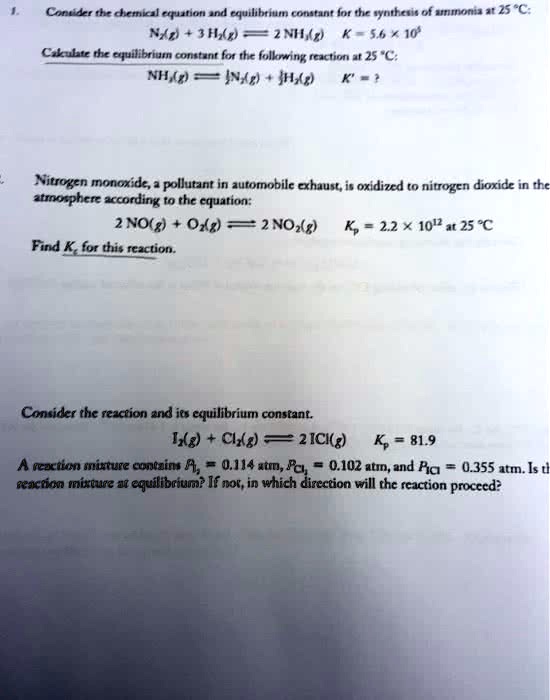 SOLVED: Consider the chemical equation and equilibrium constant for the ...