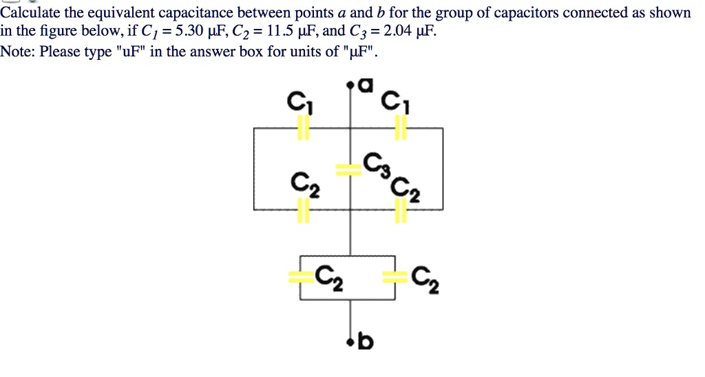 Calculate the equivalent capacitance between points a and b for the group of capacitors ...