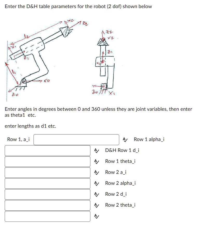 Enter the D H table parameters for the robot (2 dof) shown below 12 21 ...