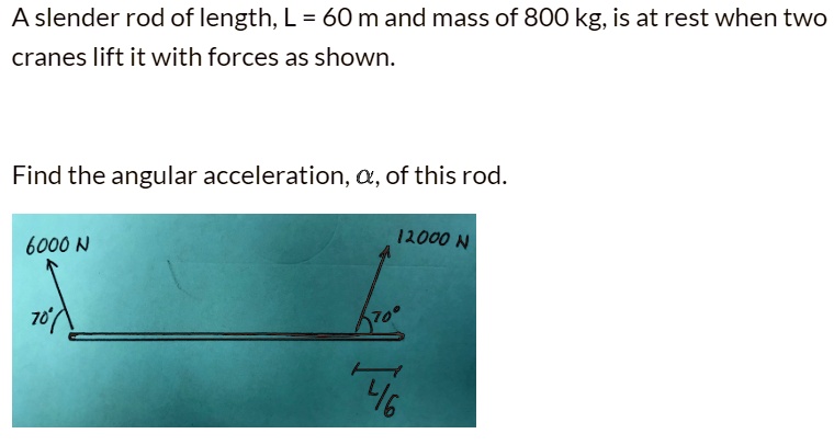 SOLVED: A slender rod of length, L = 60 m and mass of 800 kg, is at ...