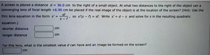 SOLVED: A screen is placed a distance d = 36.0 cm to the right of a ...