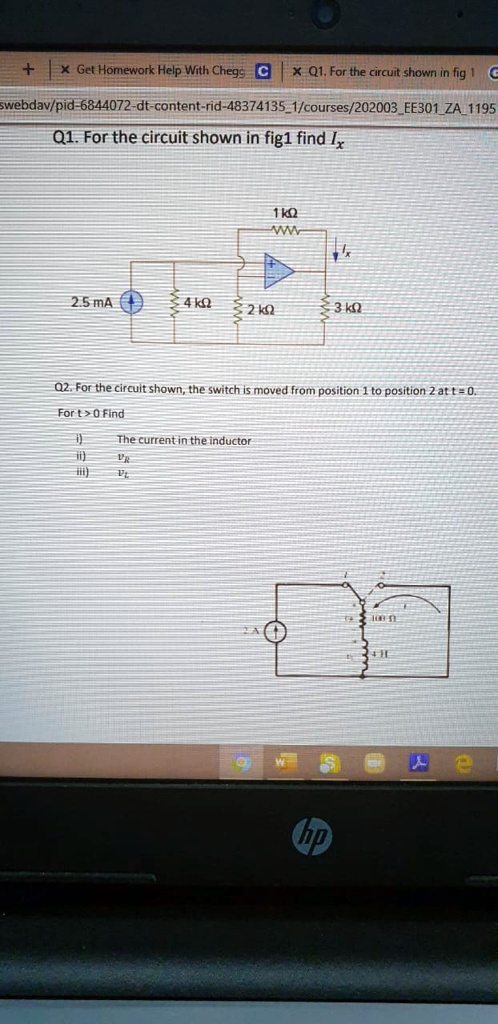 Q1. For the circuit shown in fig1 find Ix 1 kΩ 2.5 mA 4 kΩ 2 kΩ 3 kΩ Q2. For the circuit shown ...