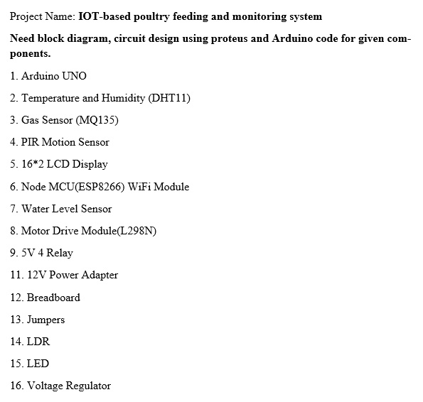 Solved Project Name Iot Based Poultry Feeding And Monitoring System Need Block Diagram