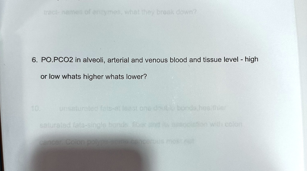 PO2, PCO2 in alveoli, arterial, and venous blood, and tissue level ...