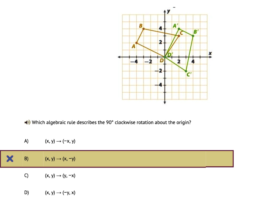 SOLVED: Which algebraic rule describes the 90" clockwise rotation about ...