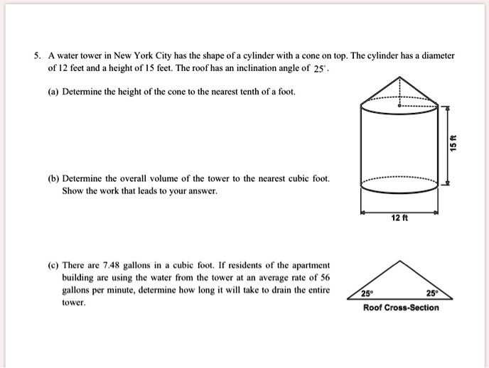 water tower new york city has the shape of a cylinder with melt a of 12 ...