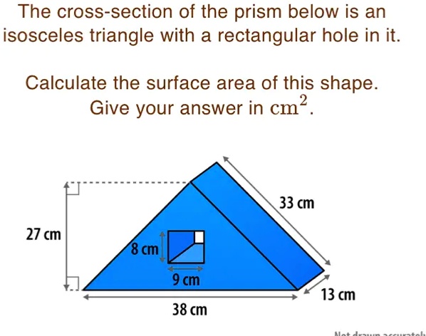 SOLVED: The cross-section of the prism below is an isosceles triangle with a rectangular hole in ...