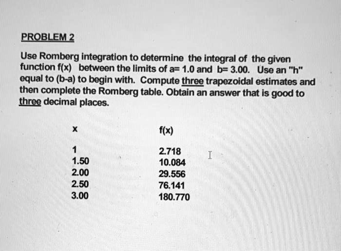 problem2 use romberg integration to determine the integral of the given ...