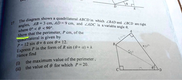 the diagram shows quadrilateral abcd in which ab 3 cm ad cm and lbad and angle zadc zbcd are ...