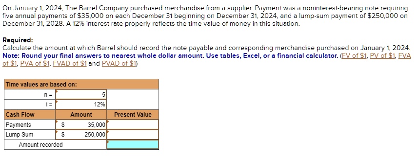 SOLVED: five annual payments of 35,000 on each December 31 beginning on ...