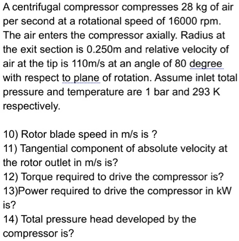 SOLVED: A centrifugal compressor compresses 28 kg of air per second at ...