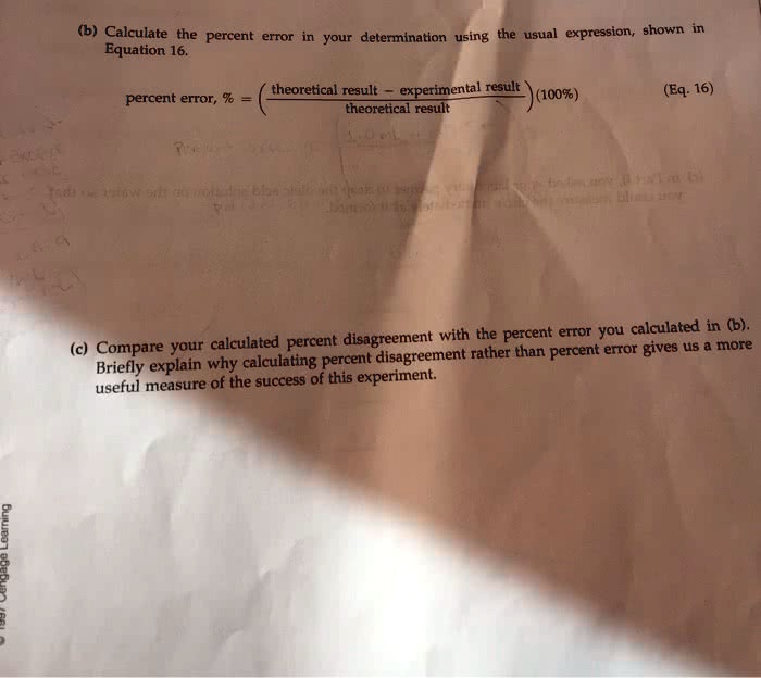 Equation 16. percent error, %= \left(\frac{\text{theoretical result ...