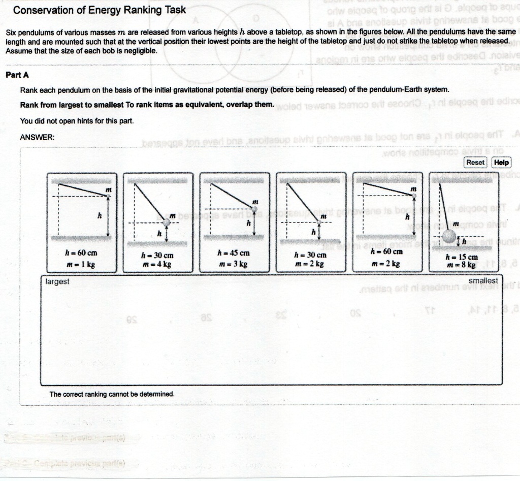 [GET ANSWER] conservation of energy ranking task nn s 7 e six pendulums ...