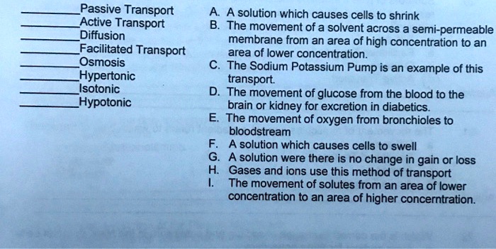 SOLVED: Passive Transport Active Transport Diffusion -Facilitated ...