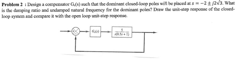 SOLVED: Problem 2: Design a compensator G(s) such that the dominant ...