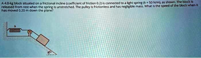 SOLVED: A 40-kg block situated on a frictional incline (coefficient of friction 0.2) is ...