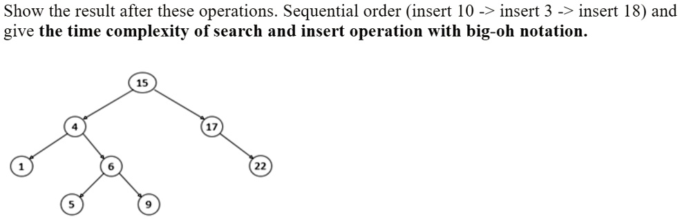 SOLVED: Show the result after these operations. Sequential order (insert 10 -> insert 3 ...