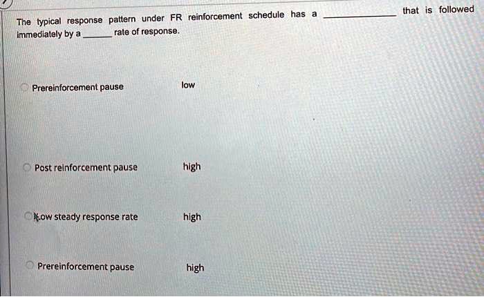 SOLVED: The typical response pattern under FR reinforcement schedule is ...