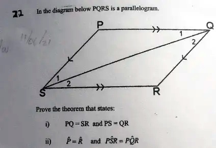 22 In the diagram below PQRS is a...