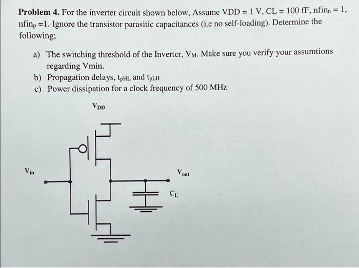SOLVED: Texts: Problem 4. For the inverter circuit shown below, assume VDD = 1V, CL = 100 fF ...
