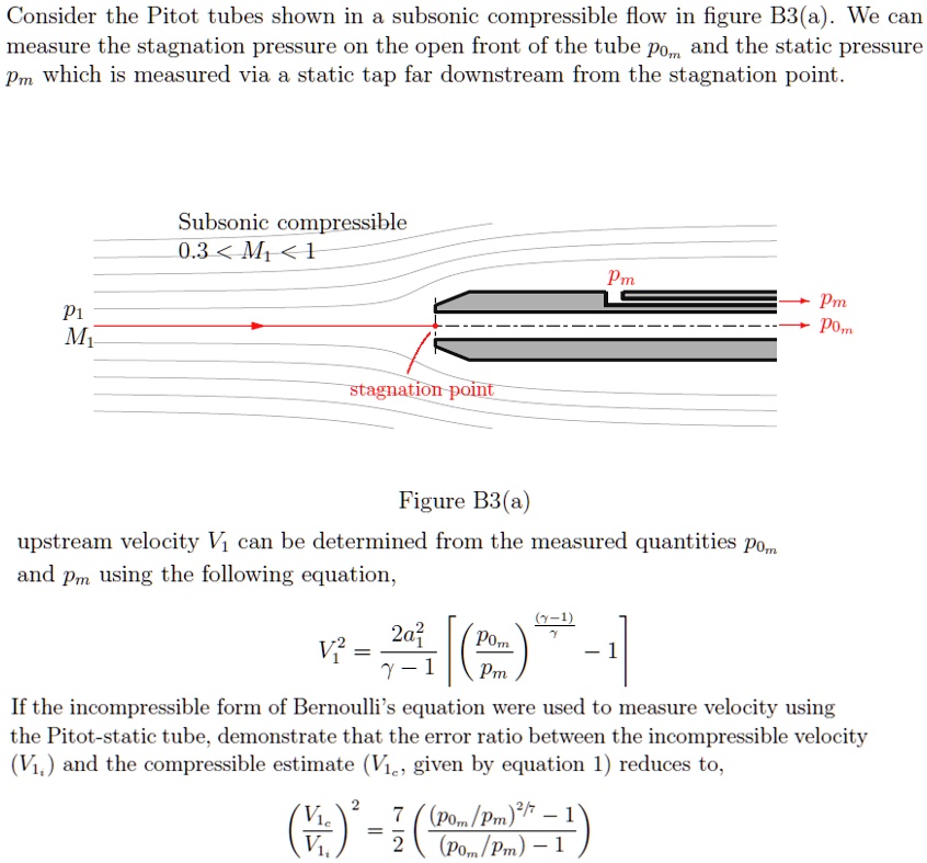 SOLVED: Consider the Pitot tubes shown in a subsonic compressible flow in Figure B3(a). We can ...
