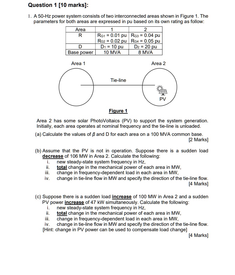 SOLVED: A 50-Hz power system consists of two interconnected areas shown ...