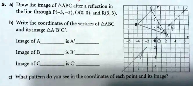 SOLVED: Draw the image of ABC after a reflection in the line through P(-3,-3), O(0, 0), and R(3 ...