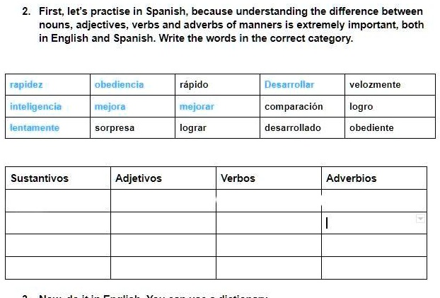 SOLVED: ejercicio inglessssss First; lets practise in Spanish; because ...
