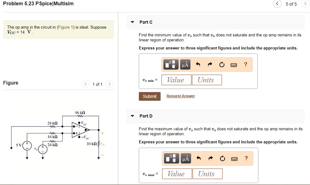 SOLVED: Problem 5.23 PSpice|Multisim Part C The op amp in the circuit in (Figure 1) is ideal ...
