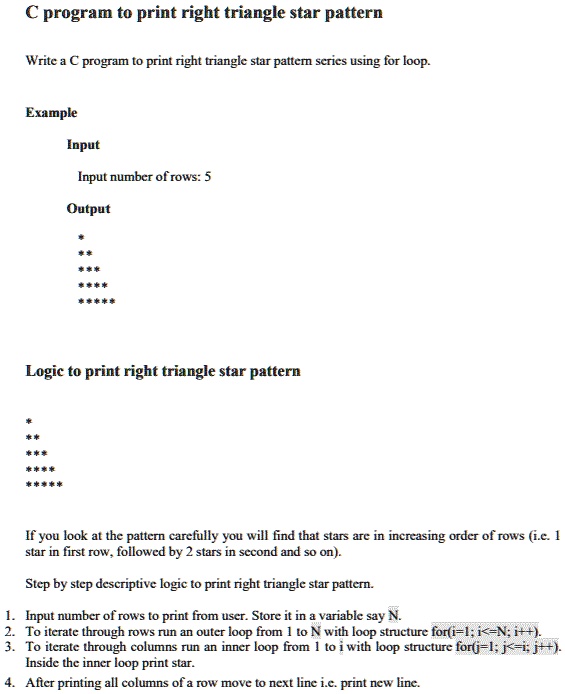 SOLVED C Program To Print Right Triangle Star Pattern Write A C