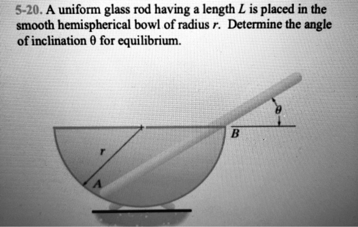 SOLVED: 5-20. A uniform glass rod having length L is placed in the smooth hemispherical bowl of ...