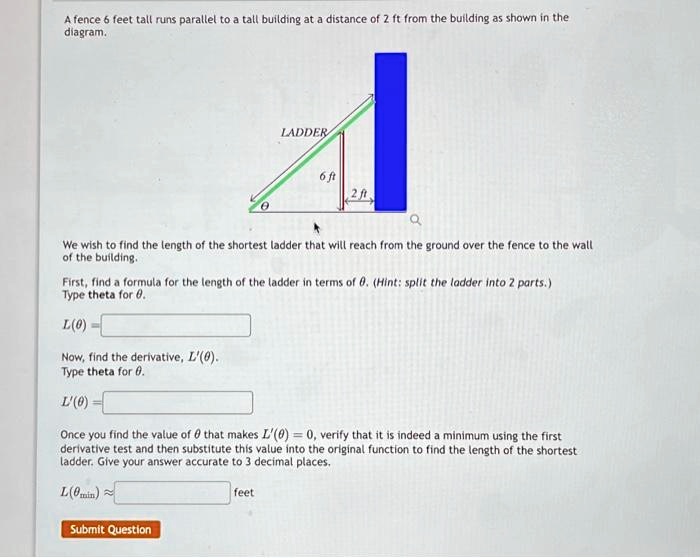 SOLVED: A fence 6 feet tall runs parallel to a tall building at a ...