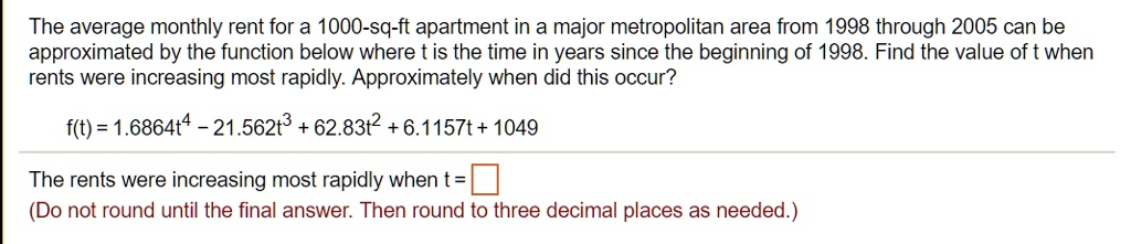 SOLVED: The average monthly rent for a 1000-sq-ft apartment in a major ...