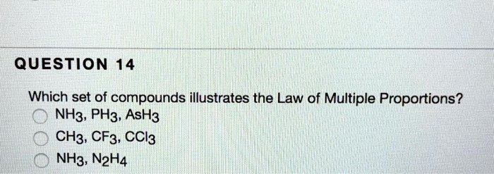 SOLVED: QUESTION 14 Which set of compounds illustrates the Law of ...
