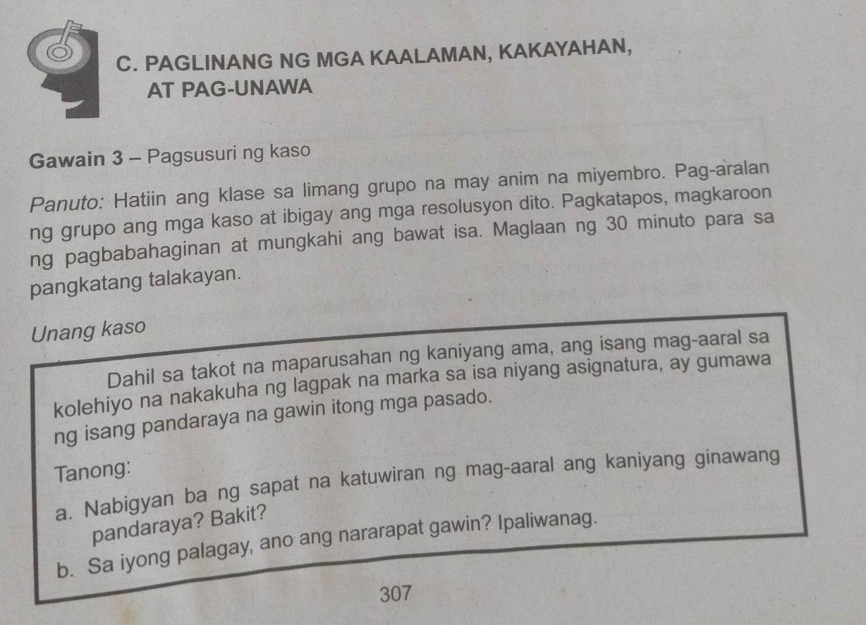 c paglinang ng mga kaalaman kakayahan at pag unawa gawain 3 pagsusuri ng kaso panuto hatiin ang ...